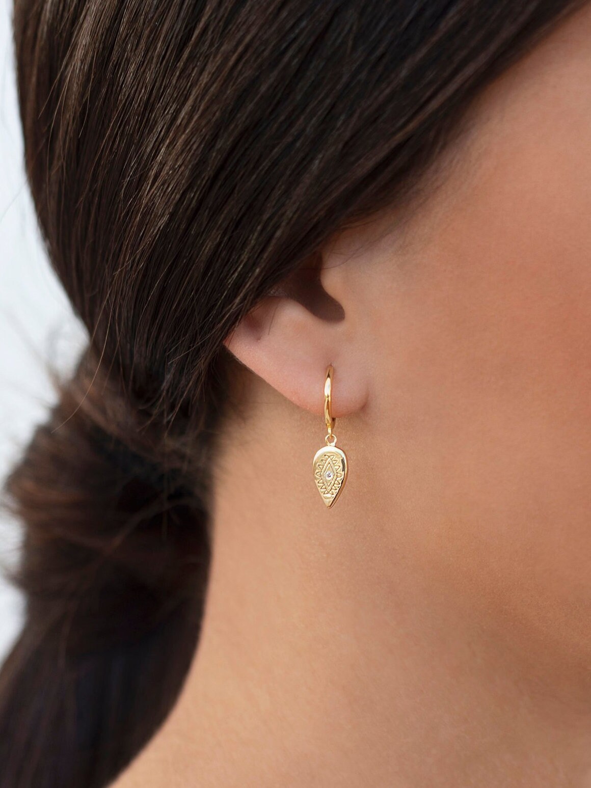 Hoop earrings with charm with zirconite | Etsy