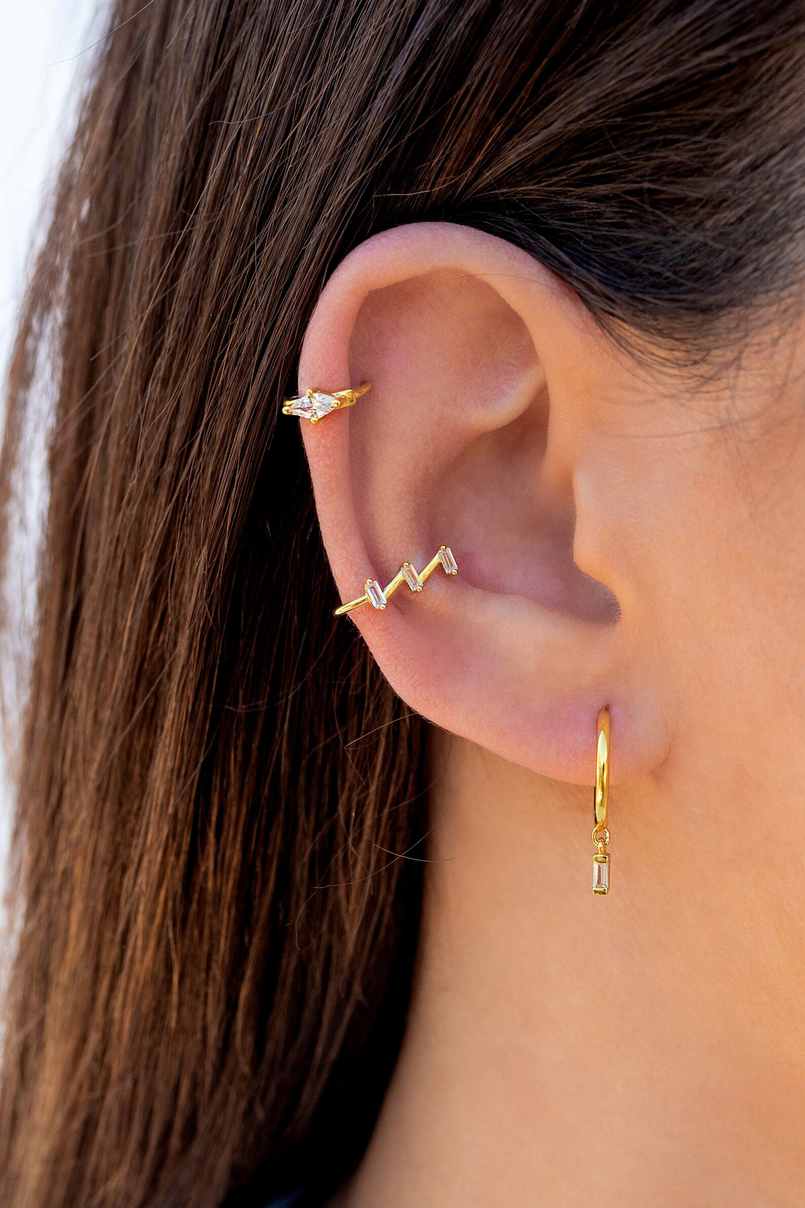 Dainty & Tiny Baguette CZ Huggie Hoop Earrings - Etsy