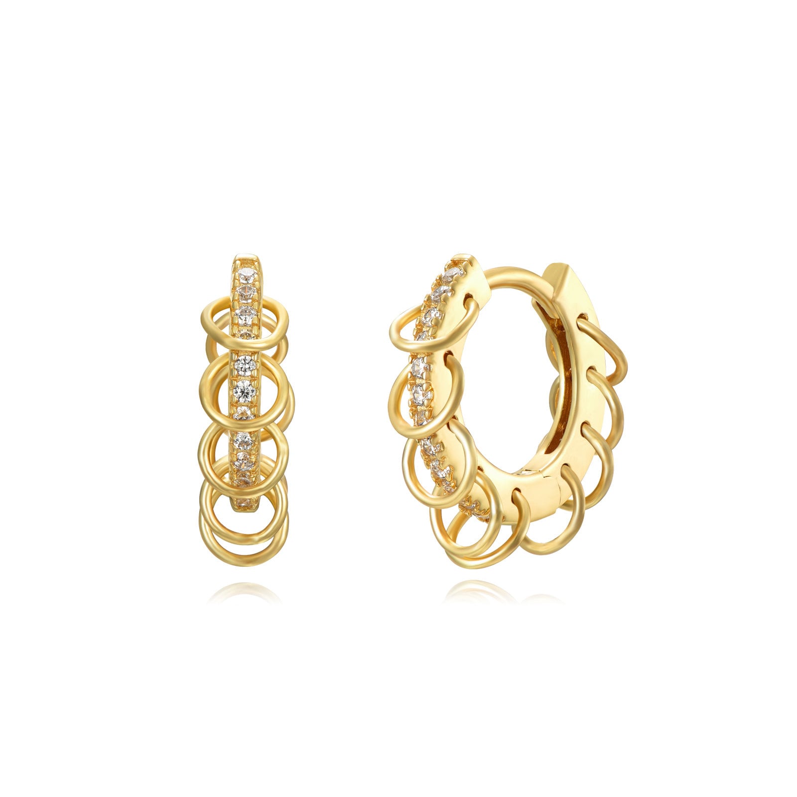 Dainty Pave CZ Hoop Earrings With Dangling Loop Charms - Etsy