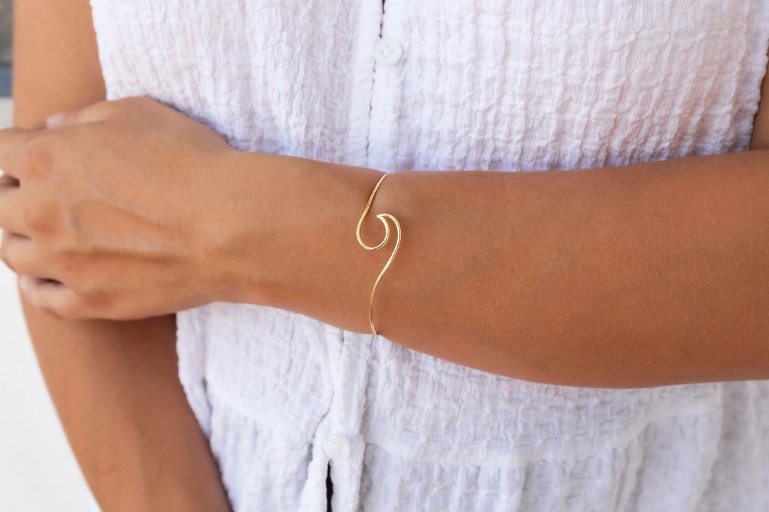 Minimalist Sea Wave Shaped Bangle Bracelet - Etsy