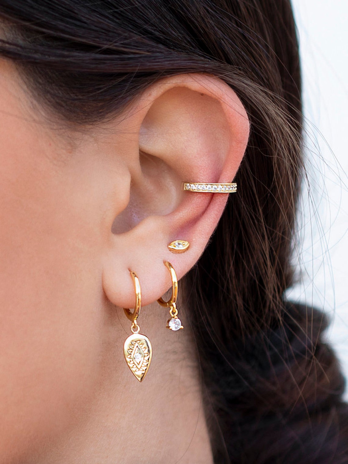 Dainty & Minimalist CZ Conch Ear Cuff Earrings | Etsy