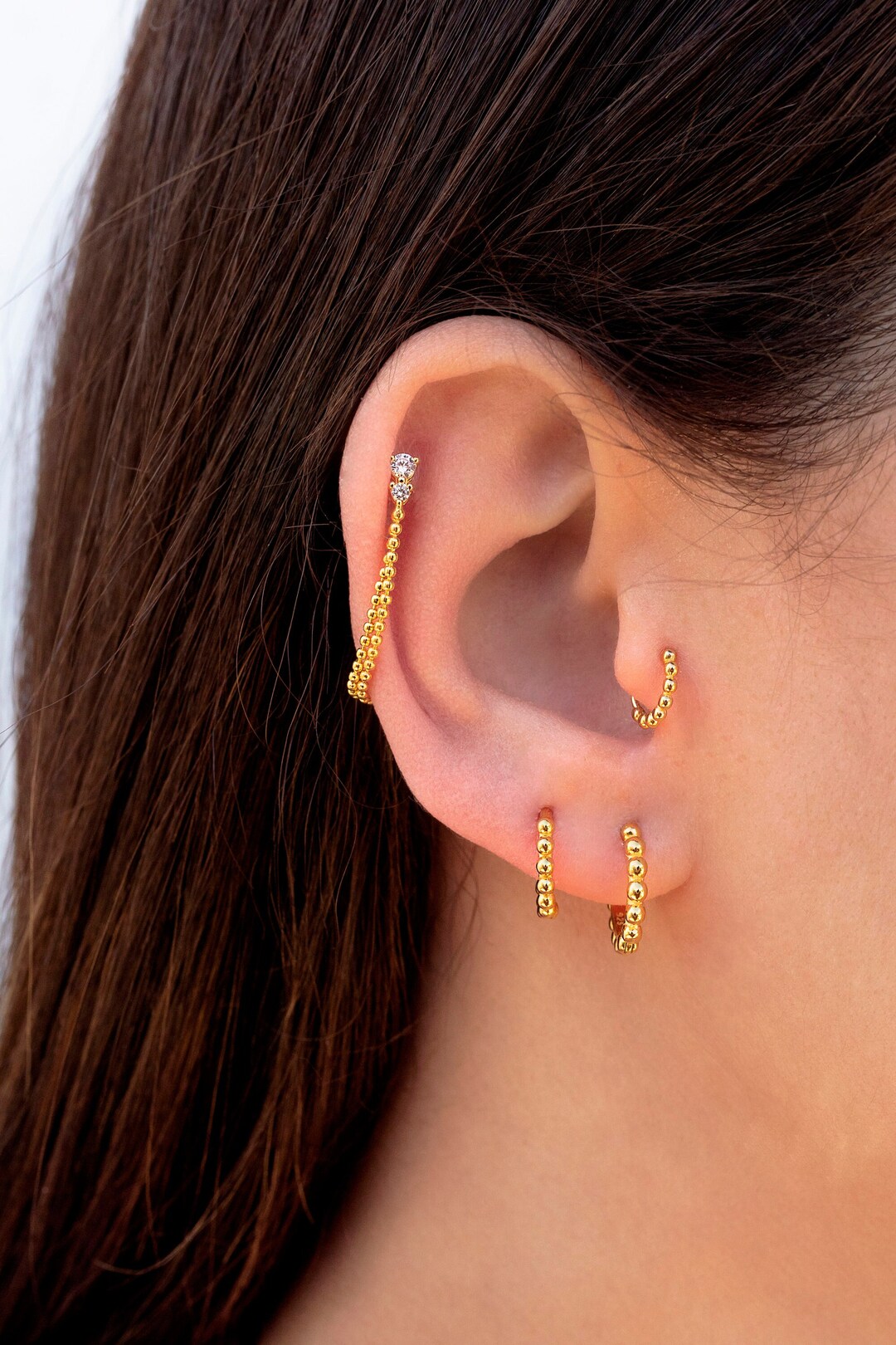 Tiny Tragus Piercing Beaded Huggie Hoop Earring - Etsy