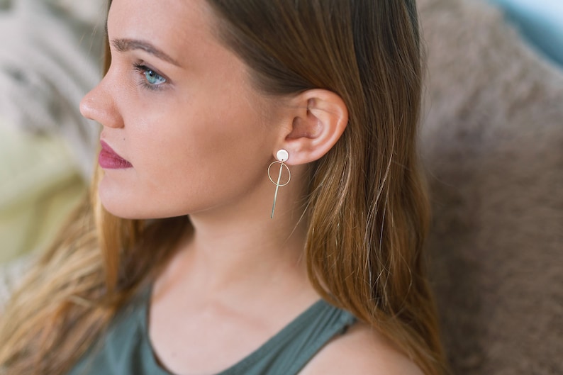 Bar and hoop earrings Long earrings Geometric earrings | Etsy