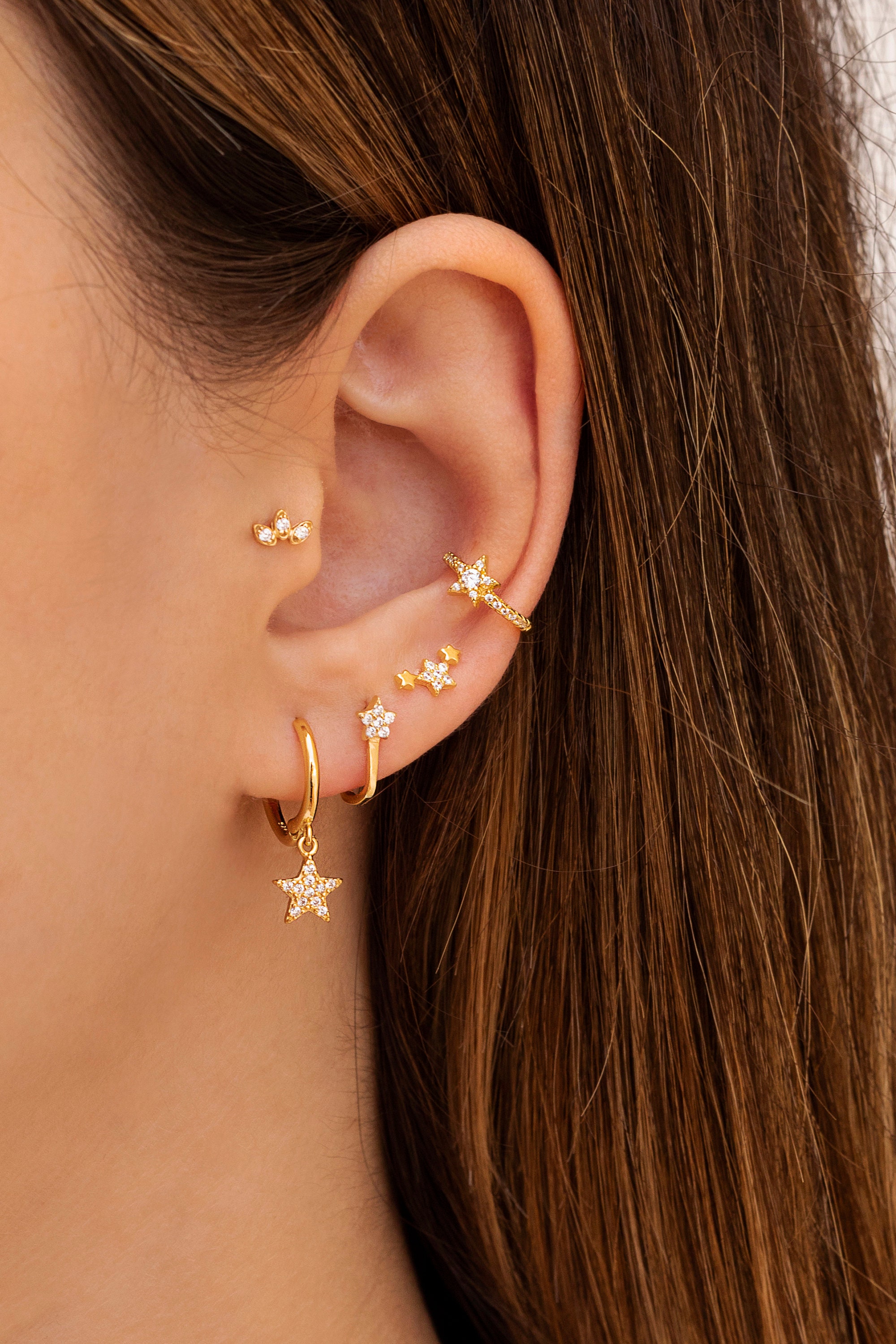 Tiny CZ Star Shaped Ear Lobe Suspender Huggie Hoop Earrings - Etsy UK