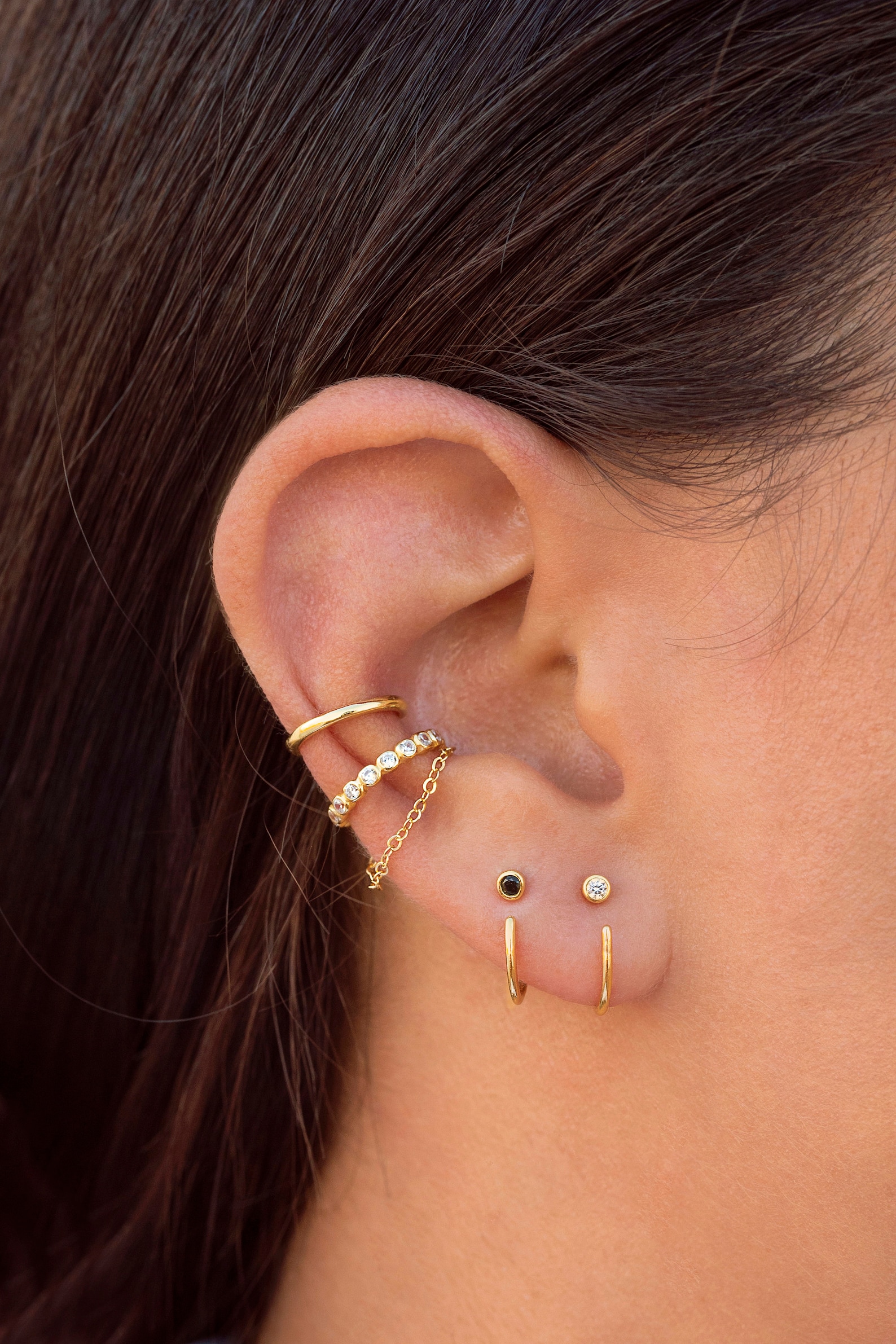 Dainty Bezel CZ Dangling Chain Conch Ear Cuff Earrings - Etsy