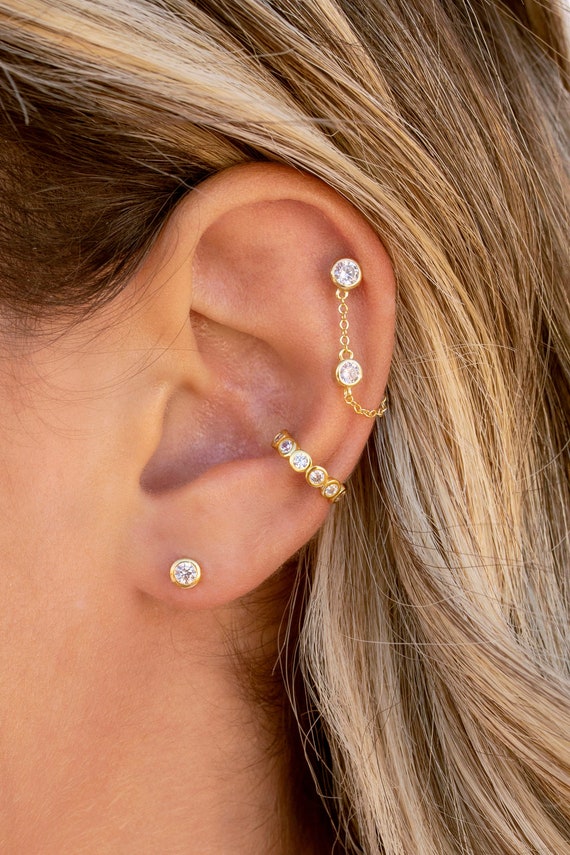 Dainty Bezel CZ Solitaire Stud Earrings 4 Mm Etsy