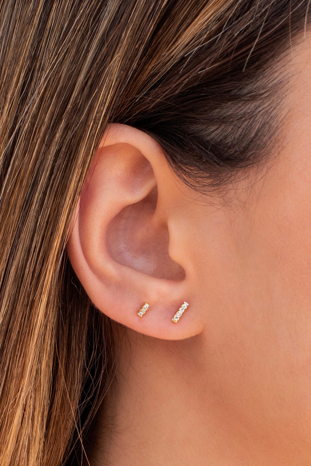 Minimalist & Dainty CZ Bar Shaped Stud Earrings - Two Sizes Available ...