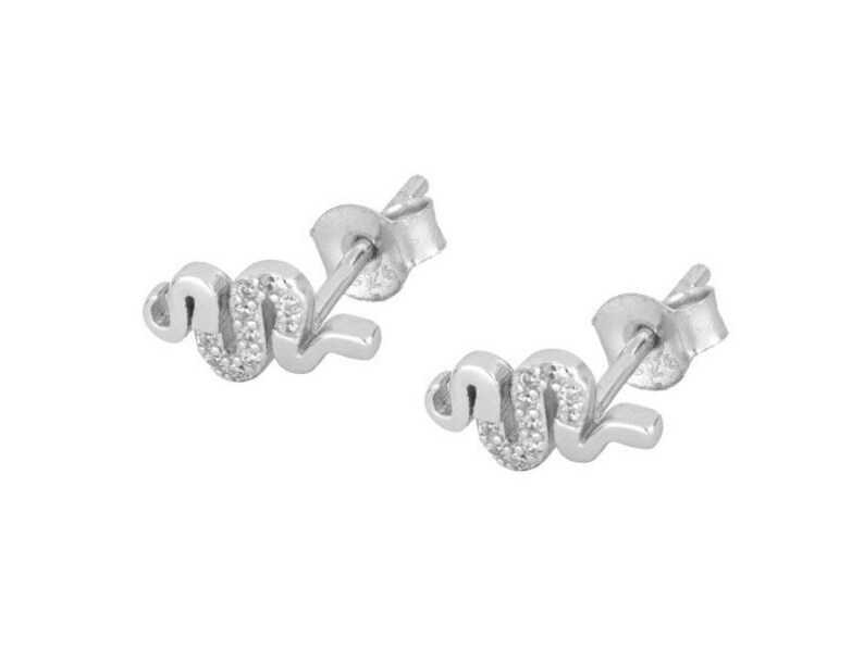 Dainty & Minimalist CZ Snake Shaped Stud Earrings | Etsy