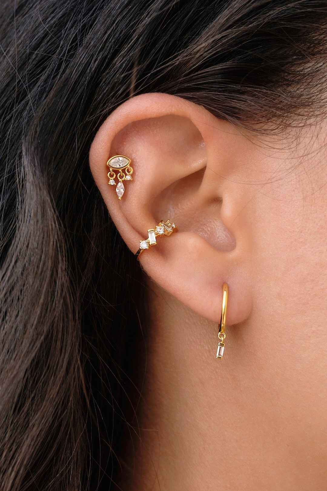 Dainty & Tiny Baguette CZ Huggie Hoop Earrings - Etsy