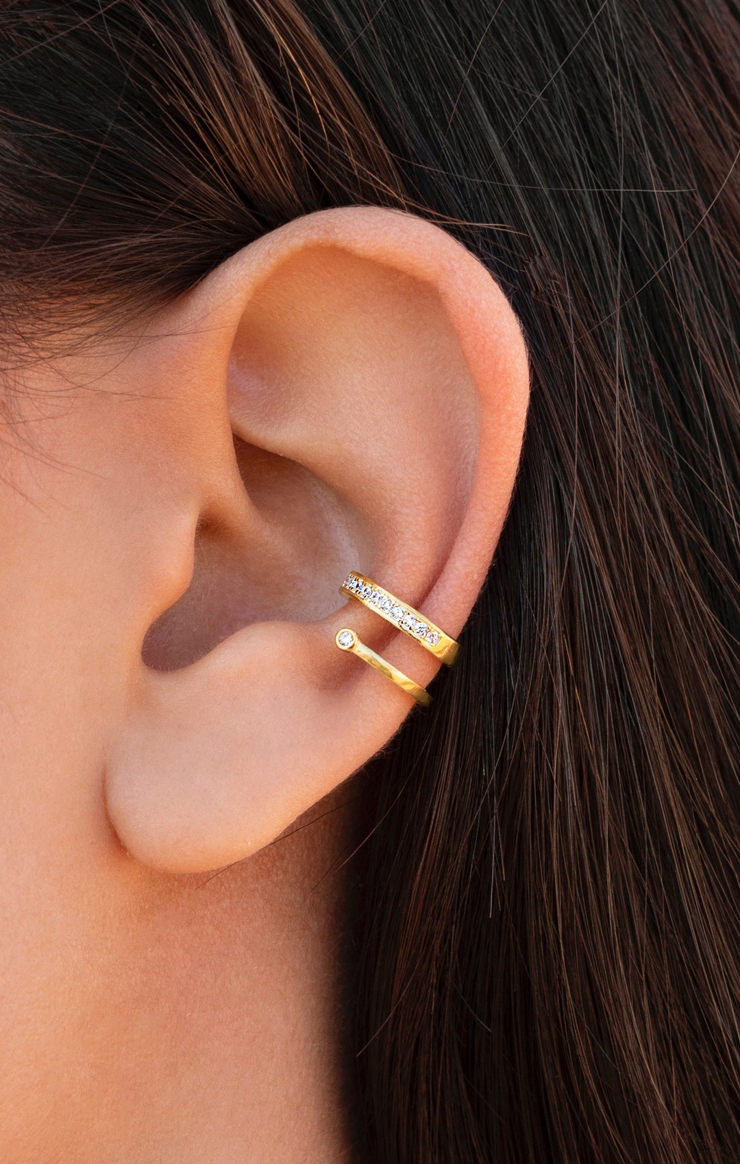 Double Band Conch Ear Cuff Earrings With CZ - Etsy