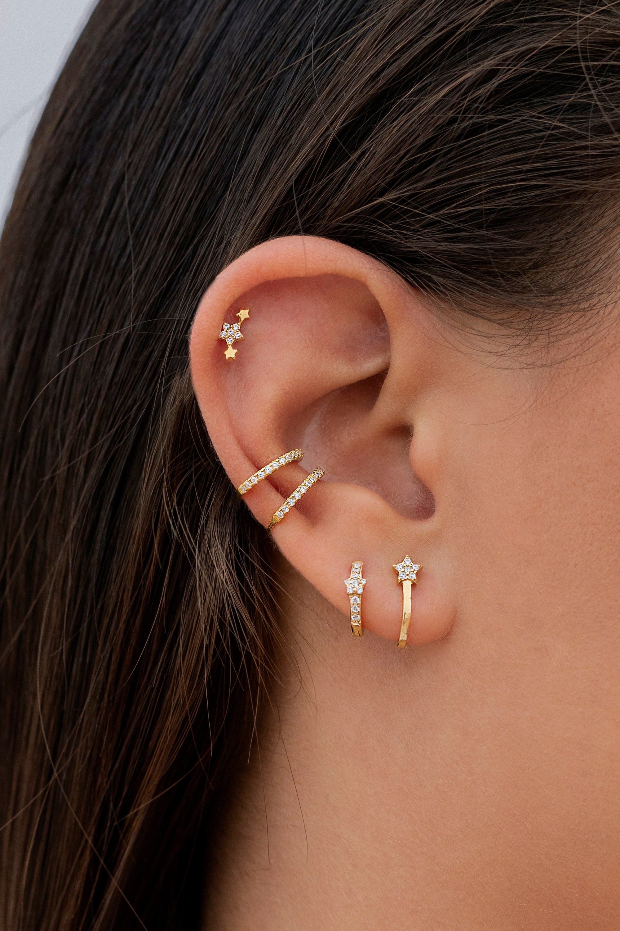 Tiny CZ Star Shaped Ear Lobe Suspender Huggie Hoop Earrings - Etsy UK
