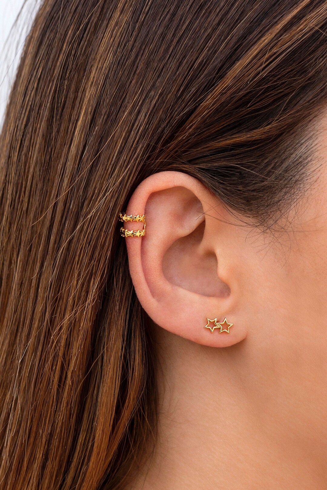 Stud Earrings in the Shape of Two Joined Hollow Stars - Etsy