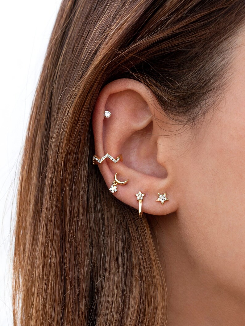 Tiny CZ Star Shaped Ear Lobe Suspender Huggie Hoop Earrings - Etsy UK