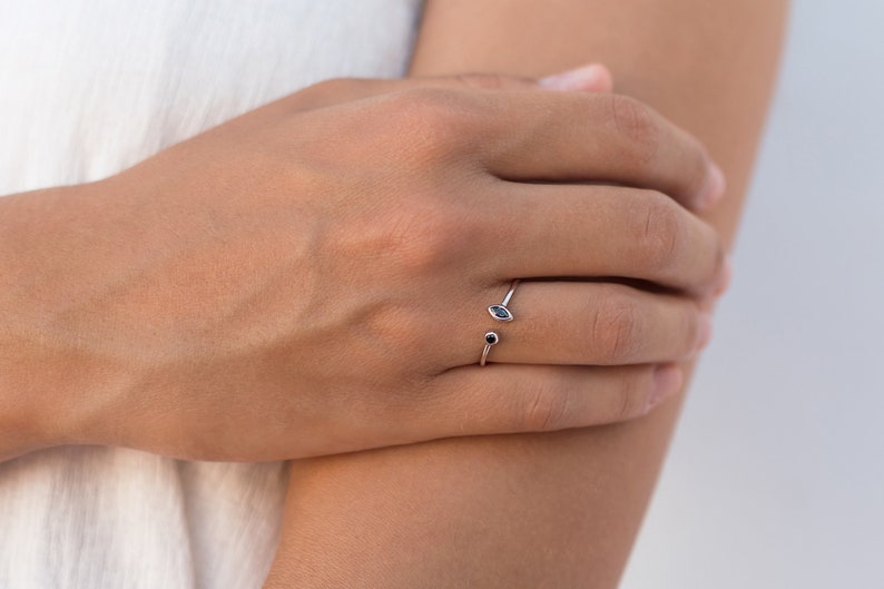 Open Ring With Black Cubic Zirconia, Minimalist Rings, Adjustable Rings ...
