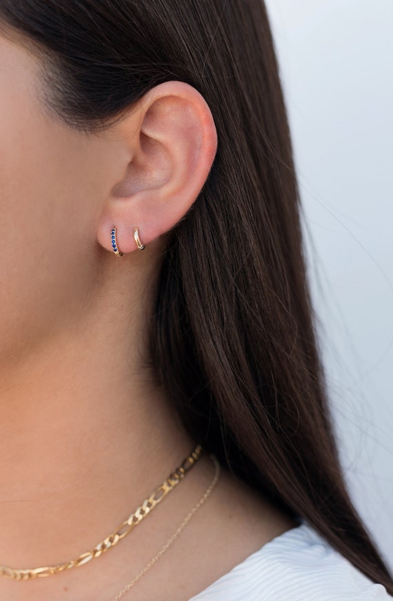 Huggie hoops with blue cz Huggie hoop earrings Mini hoop | Etsy