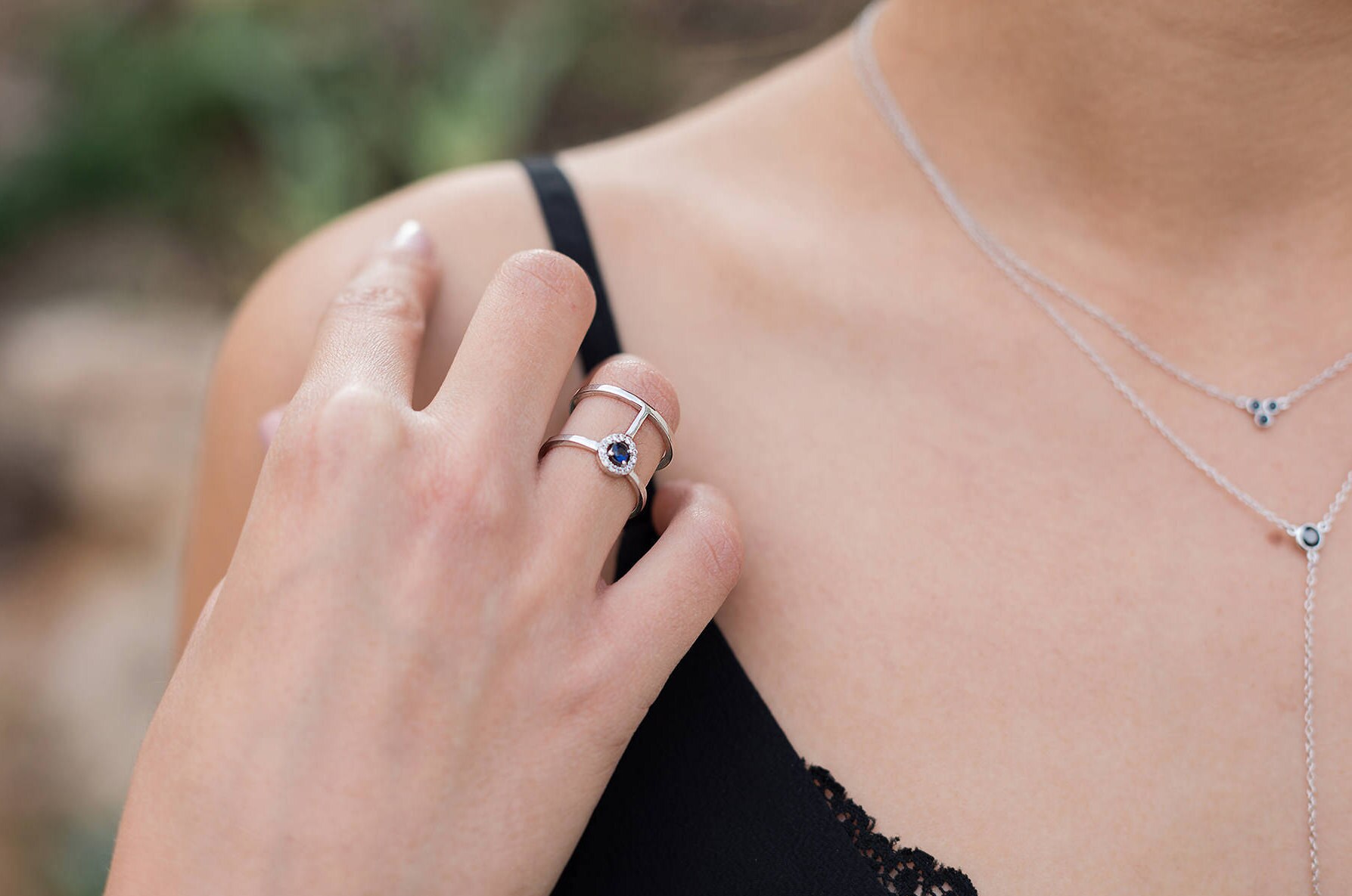 Double Cubic Zirconia Ring, Wide Rings, Blue Cz Ring, Double Band Ring ...