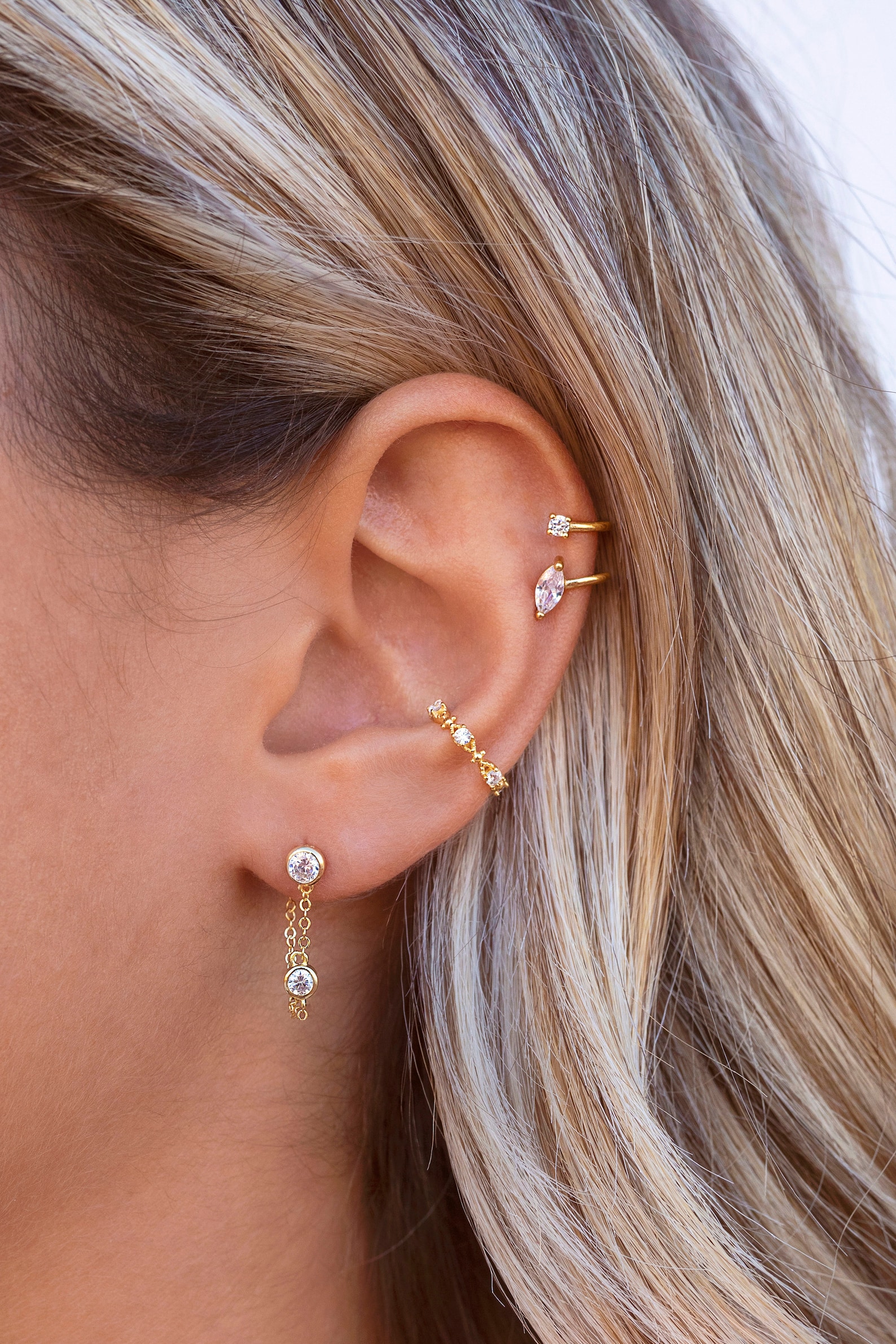Dainty Marquise & Round CZ Double Band Ear Cuff Earrings | Etsy