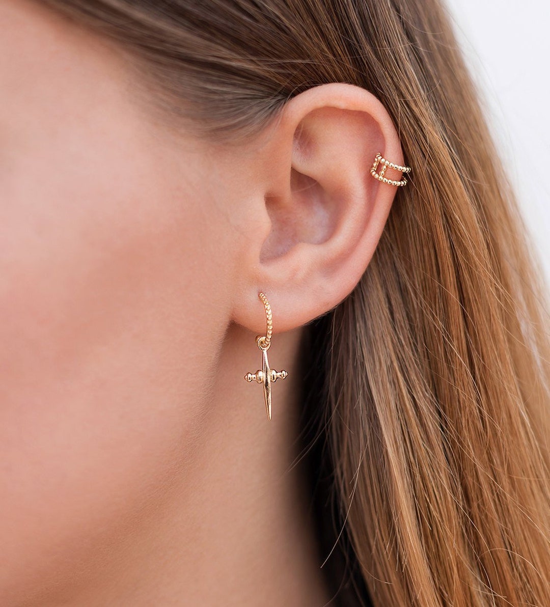 Bohemian Cross Pendant Huggie Hoop Earrings - Etsy