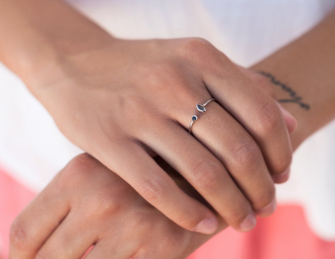 Open Ring With Black Cubic Zirconia, Minimalist Rings, Adjustable Rings ...