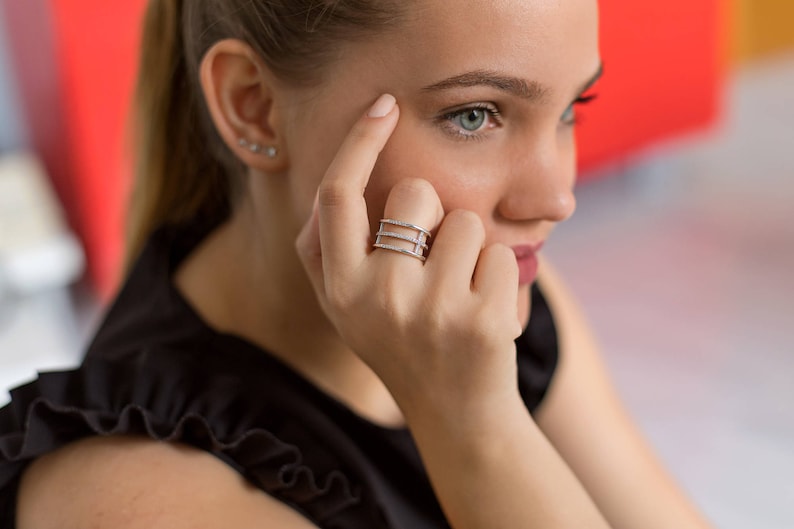 Zircon Ring, Triple Zircon Ring, Wide Zircon Ring, Minimalist Jewelry ...