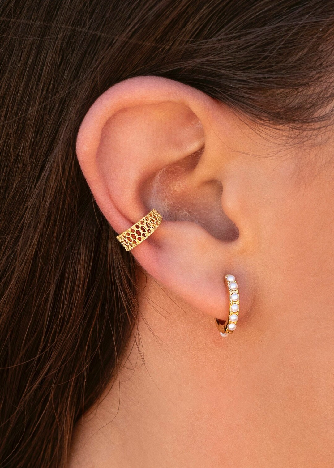 Geometric Lattice Wide Conch Ear Cuff Earrings - Etsy