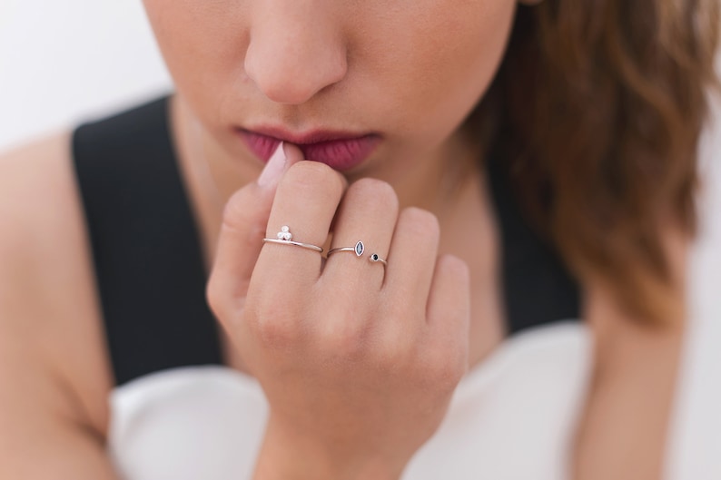 Open Ring With Black Cubic Zirconia, Minimalist Rings, Adjustable Rings ...