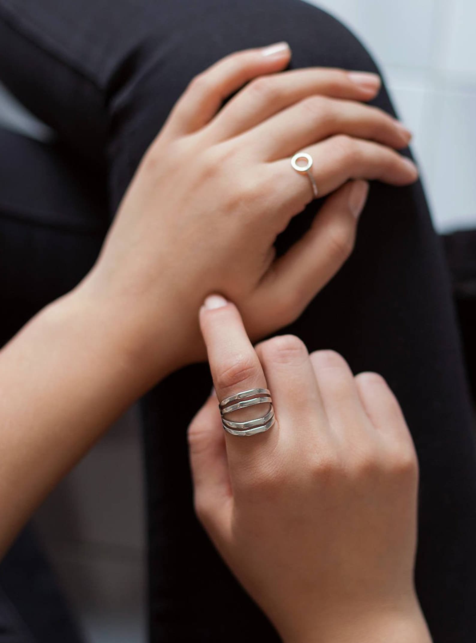 Wide Ring Double Ring Double Band Ring Silver Rings Dainty | Etsy