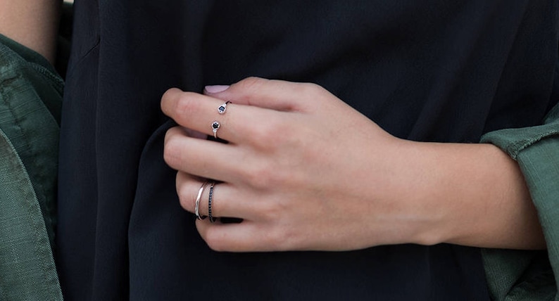 Double cubic zirconia ring Cz rings Black cz ring | Etsy