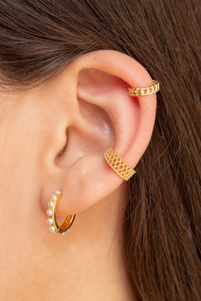 Geometric Lattice Wide Conch Ear Cuff Earrings | Etsy