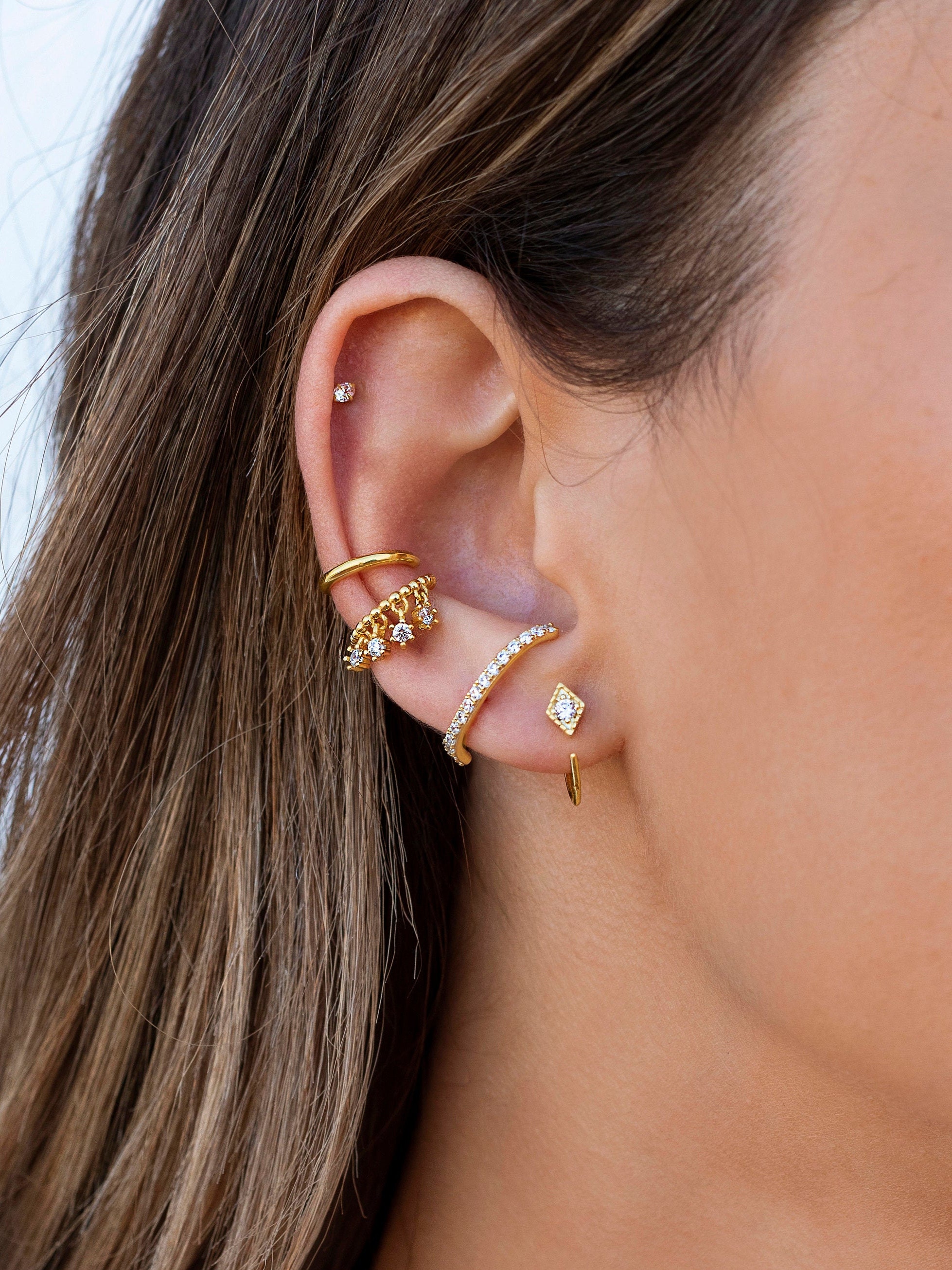 Open CZ Rhombus Huggie Hoop Earrings Ear Hugger | Etsy