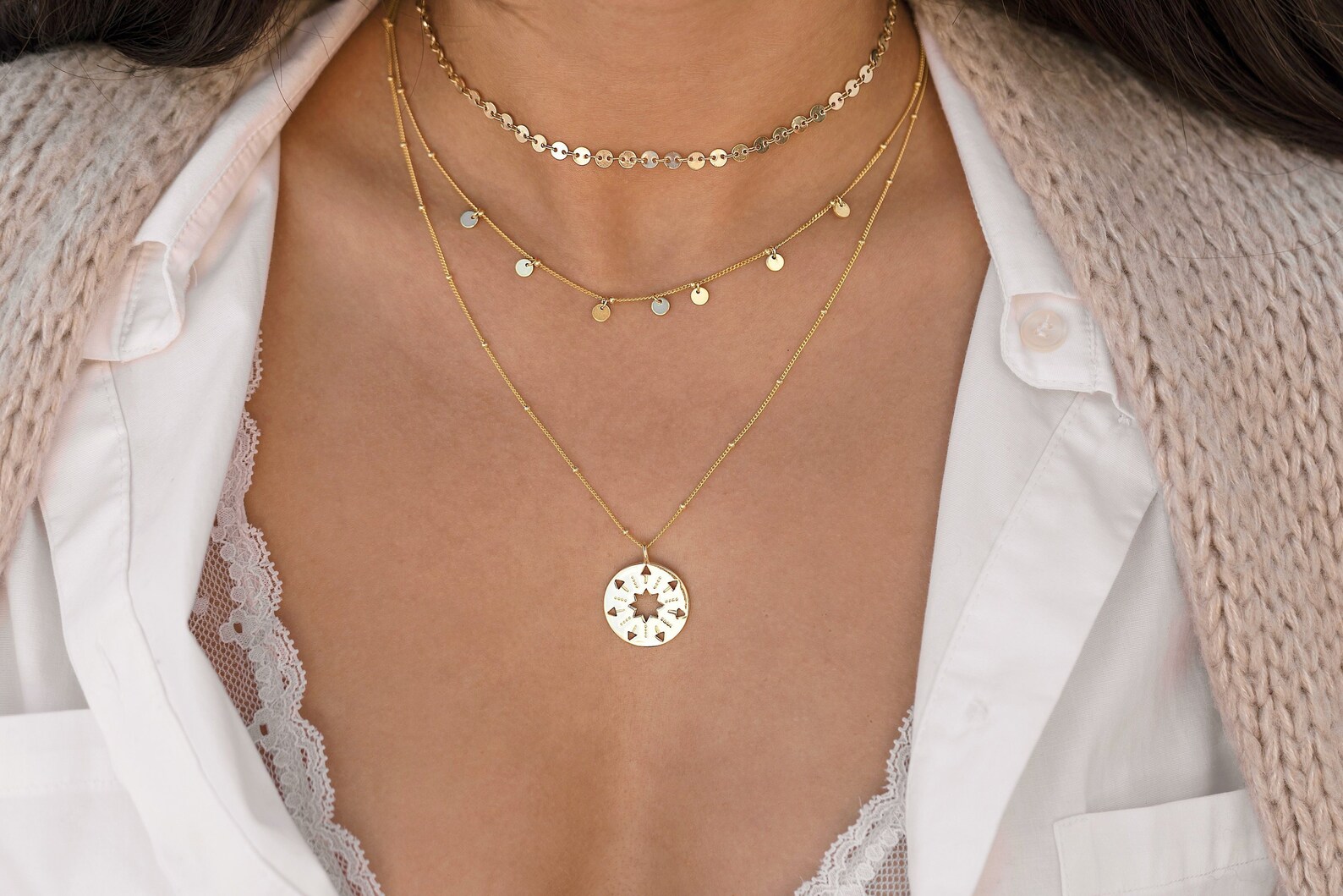 Ball Chain Necklace With Small Coin Charms - Etsy
