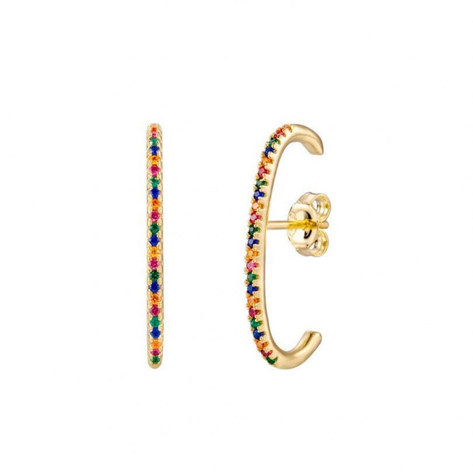 Multicolor Rainbow Cz Ear Lobe Cuff Stud Earrings - Etsy