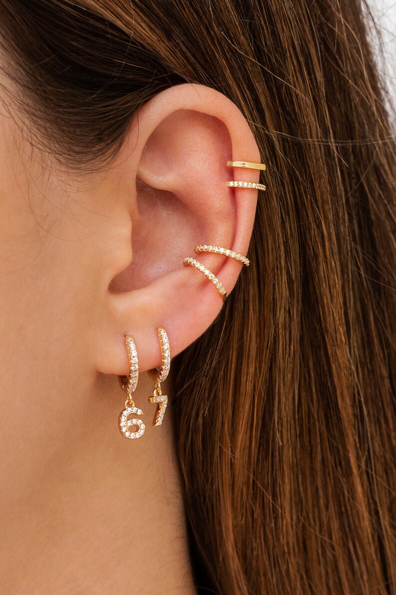 Dainty CZ Number Hoop Earrings - Etsy