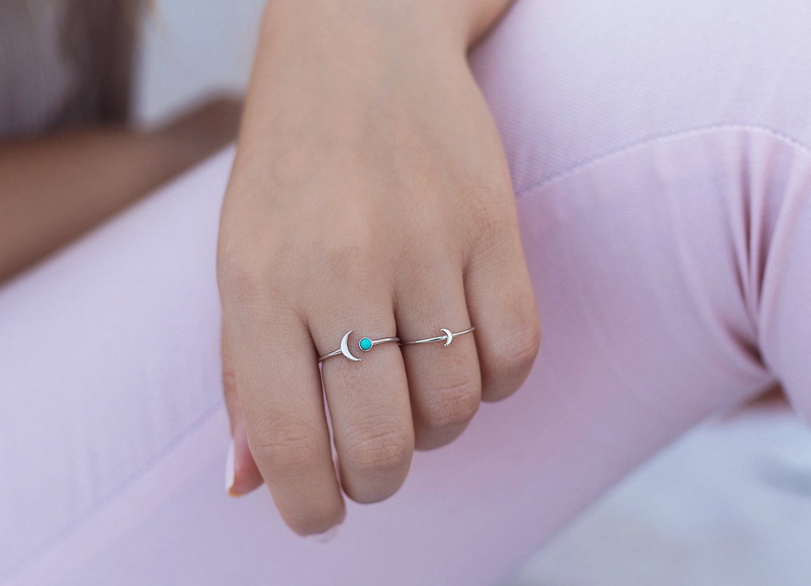 Moon & Turquoise Open Ring | Etsy