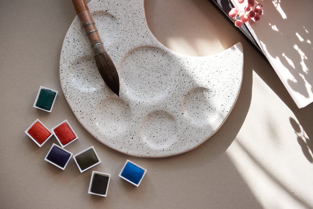 Handmade Ceramic Moon Paint Palette – Pottery Mixing Tray for ...
