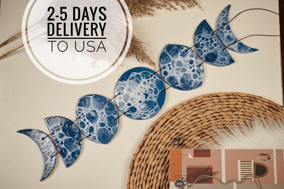 Moon phases wall hanging Ceramic wall art Moon garland | Etsy