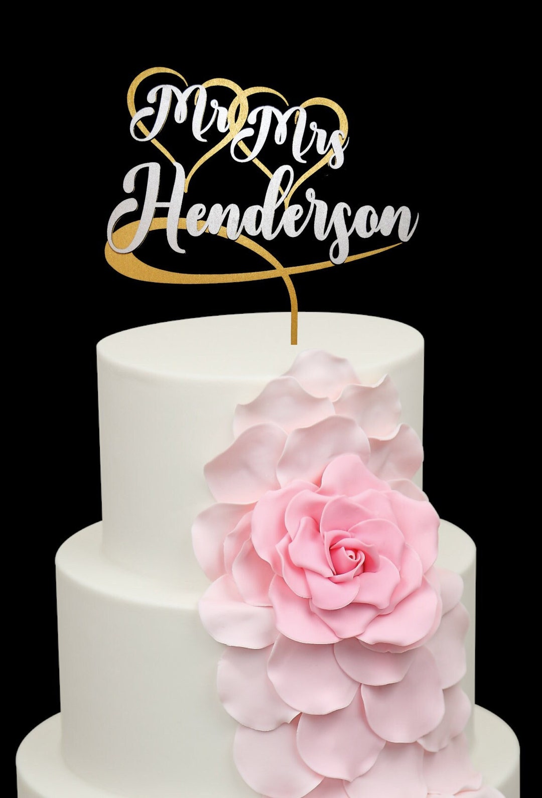 Wedding Cake Topper - Two Hearts Entwined Two Colors Layered ...