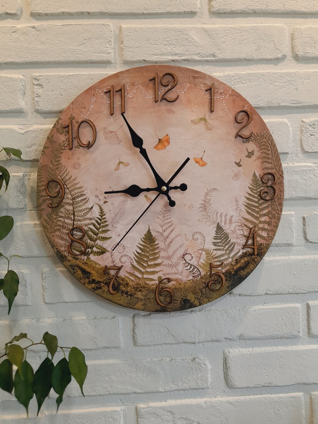 Handmade Forestcore Clock, Living Room Wall Clock, Floral Wall Clock ...
