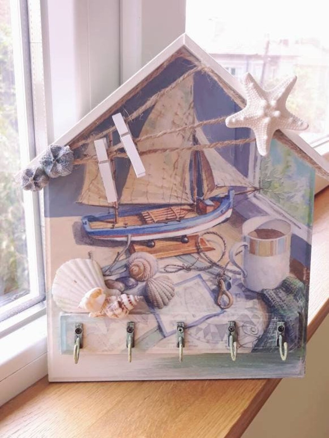 Nautical Key Holder Wall, New Home Beach Key Holder, House Key Holder 5 ...