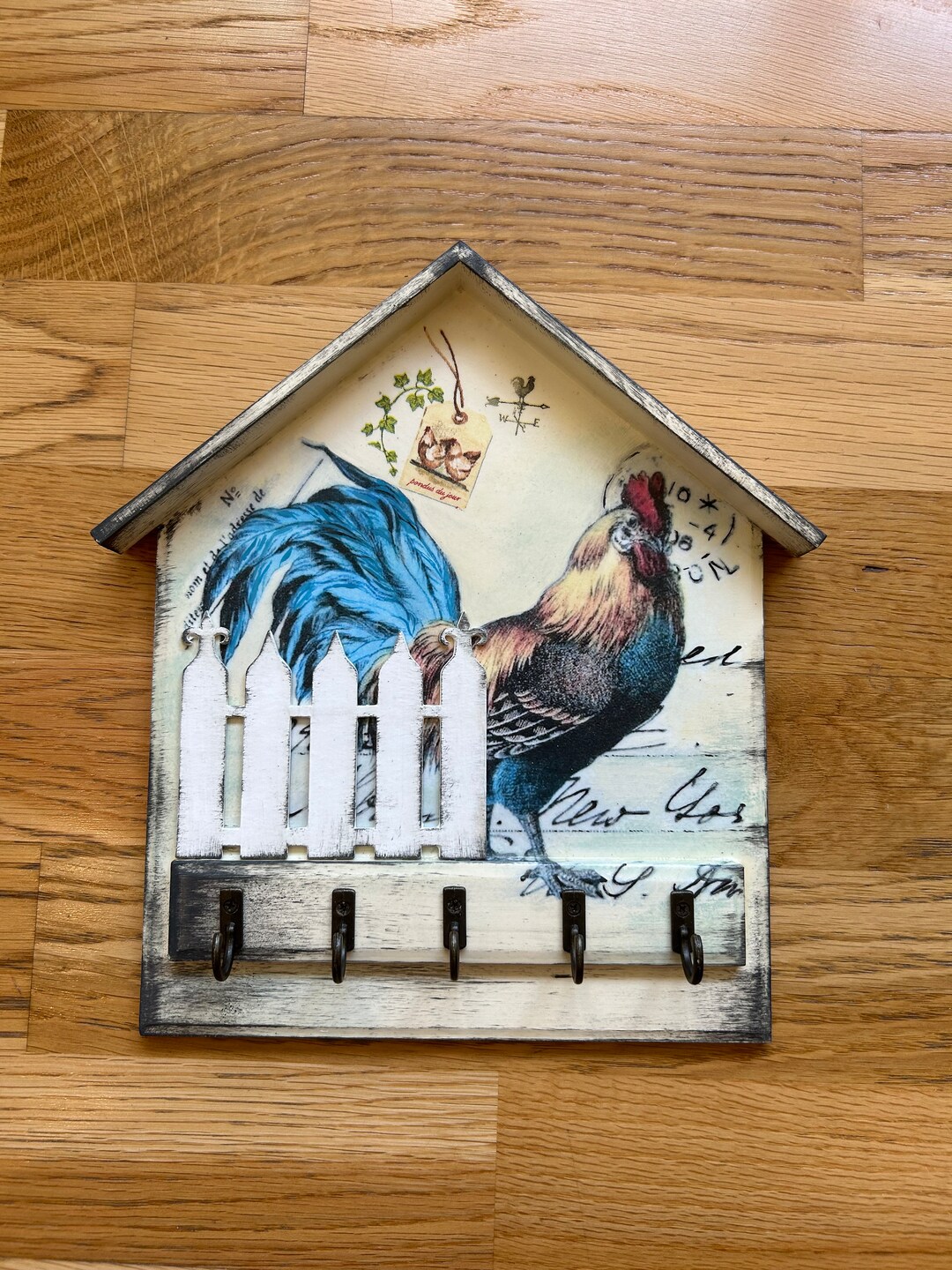 Farmhouse Country French Rooster Key Holder, Rooster Hens Cottagecore ...