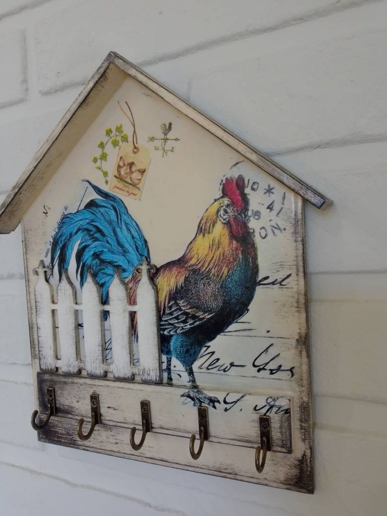 Farmhouse Country French Rooster and Hens Key Holder, House Key Holder ...