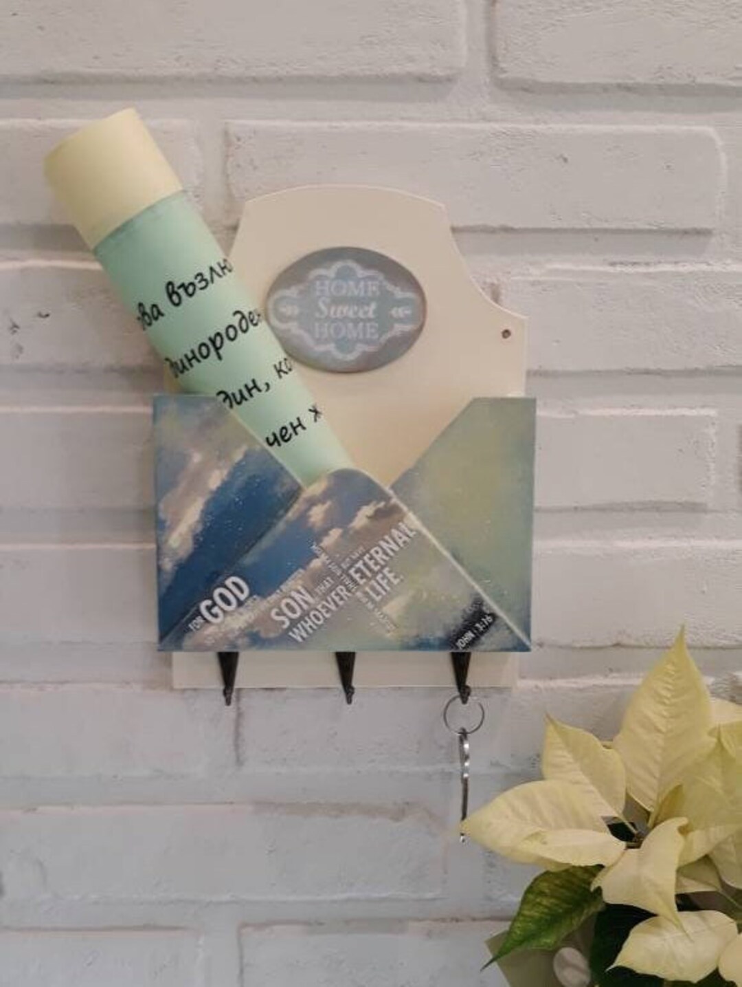 Key Holder With Mail, Bible Message John 3 16, Entryway Organizer ...