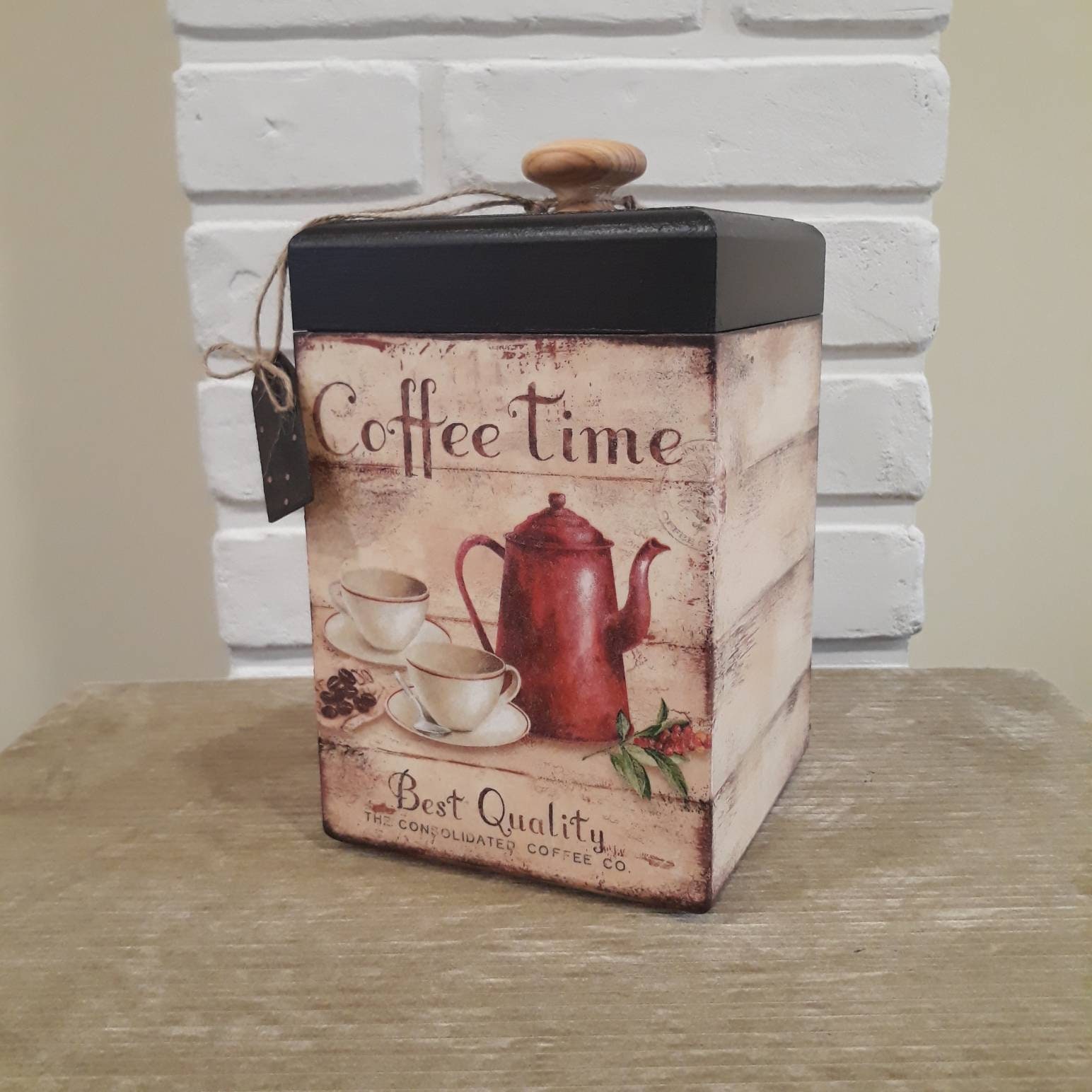 Vintage Style Wood Canister With Lid, Coffee Lover Sign, Coffee Bean ...