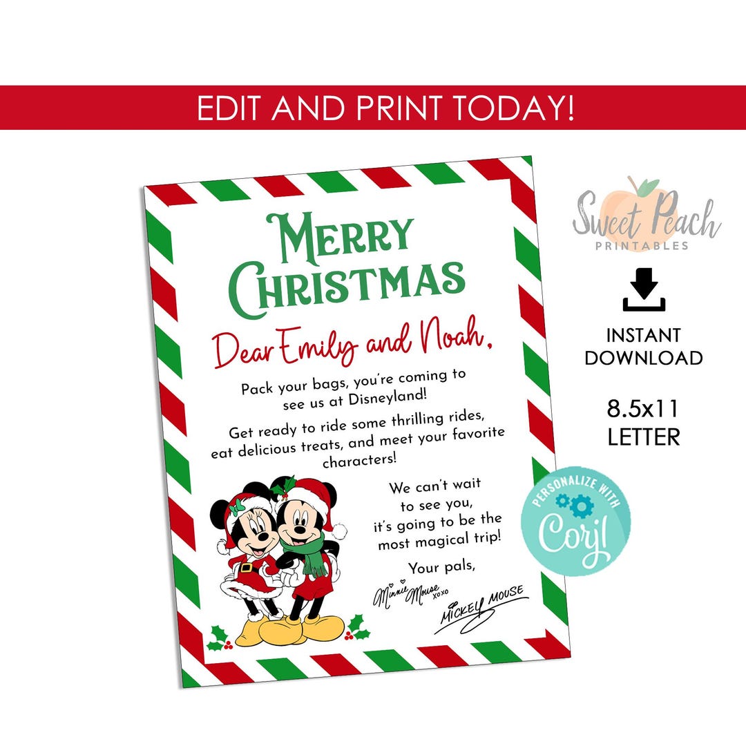 Christmas Surprise Reveal Theme Parks Letter Vacation Announcement ...