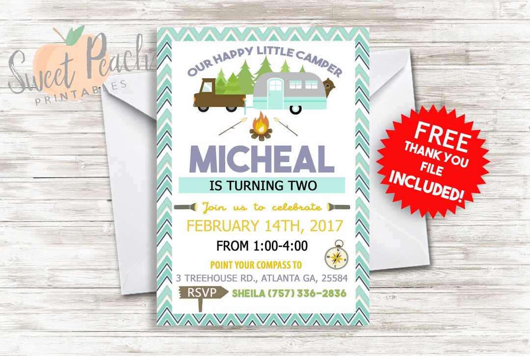 Camper Invite Invitation Birthday Kids ANY AGE 5x7 RV Digital ...