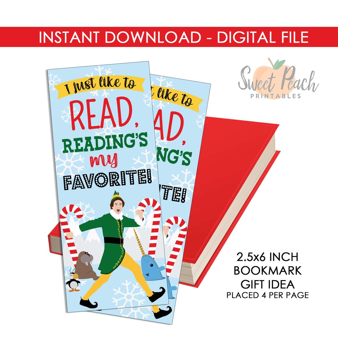 Buddy Elf Bookmark Printable Gift Idea Stocking Stuffer Holiday Movie ...