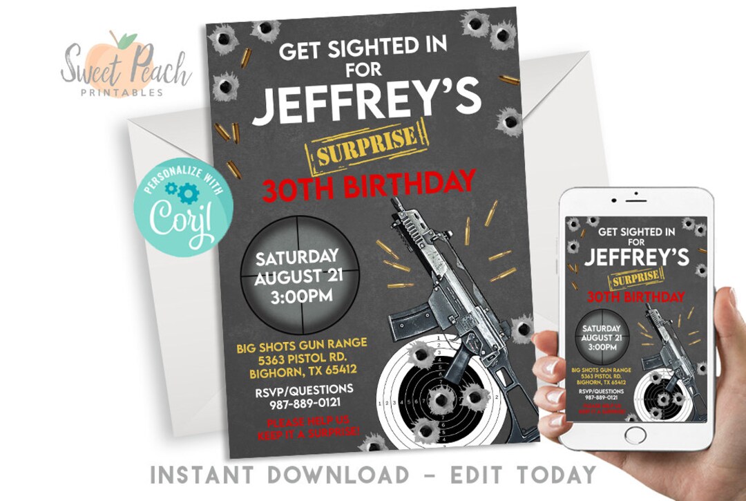 Editable Get Sighted in Surprise Birthday Invite Man Invitation 5x7 ...