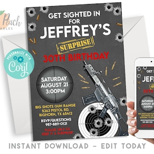 Editable Get Sighted in Surprise Birthday Invite Man Invitation 5x7 ...