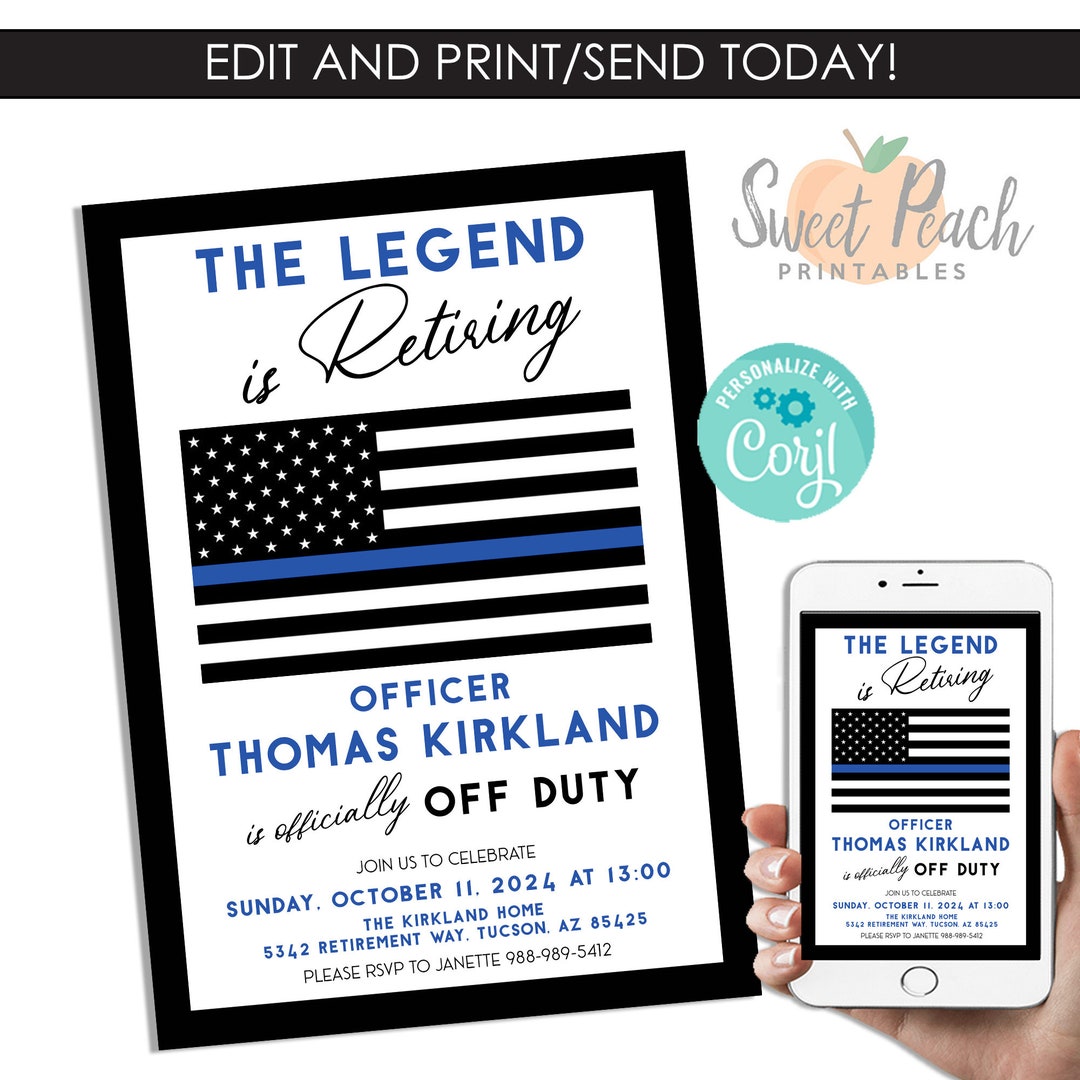 Editable Police Retirement Invitation Cop Officer Retiring Party ...