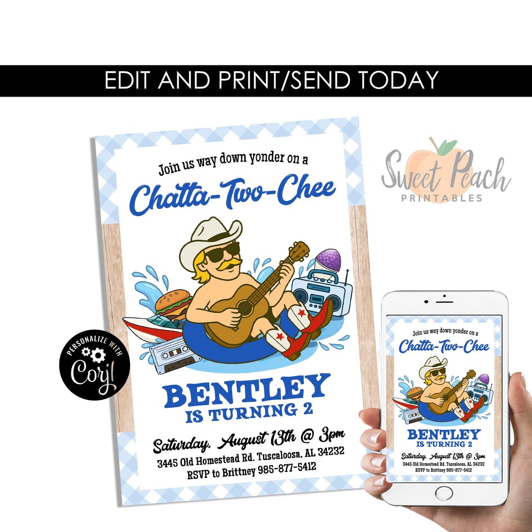 Editable Chattatwochee Birthday Invitation Invite Digital 5x7 Template ...